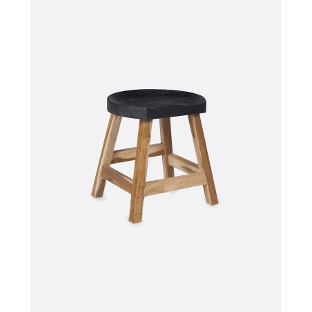 KING stool in recycled teak wood 44 x 38 x 45 cm in natural and black ...