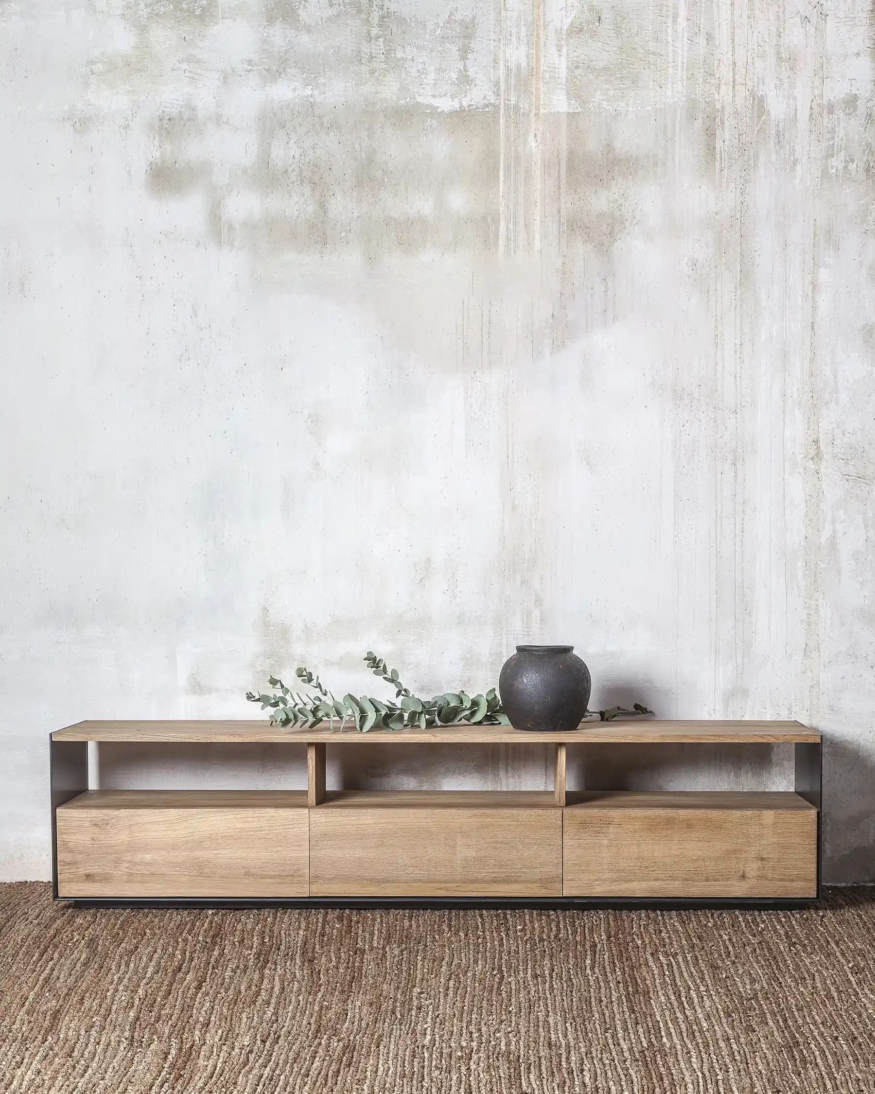 GEOX TV stand in recycled teak wood and iron 180 x 40 x 40 cm
